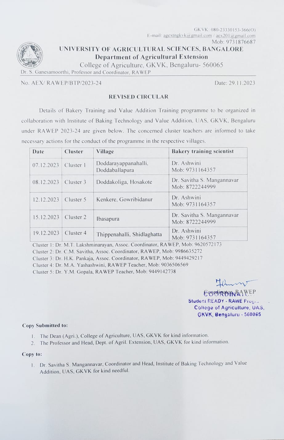 Schedule of Bakery training programme at RAWEP 2023 Villages ...