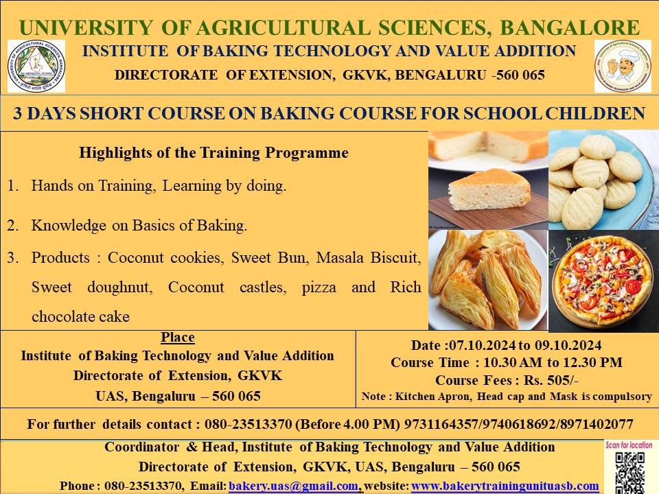 Short courses in Baking – DEPARTMENT OF AGRICULTURAL EXTENSION, COLLEGE ...